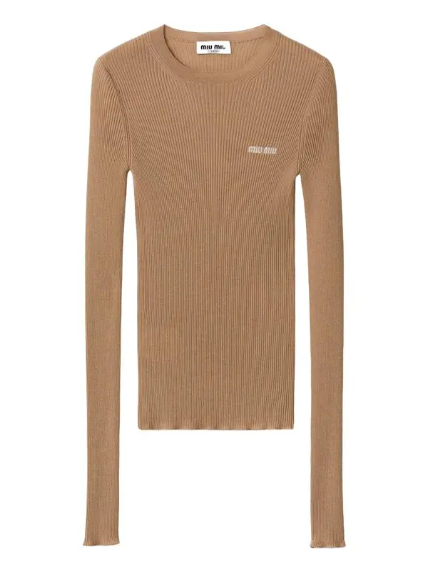 Miu Miu Ribbed Cashmere And Silk Sweater - Brown
