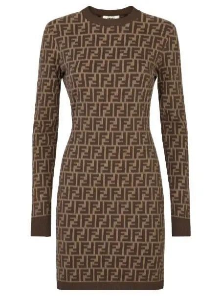 Fendi Monogrammed Long-sleeve Dress - Brown