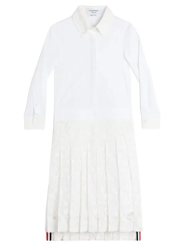 Thom Browne Lace Detail Pleated Shirt Dress - White