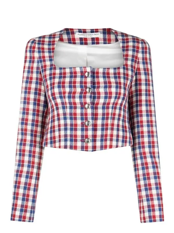 Alessandra Rich Long Sleeve Plaid Jacket - Multicolor