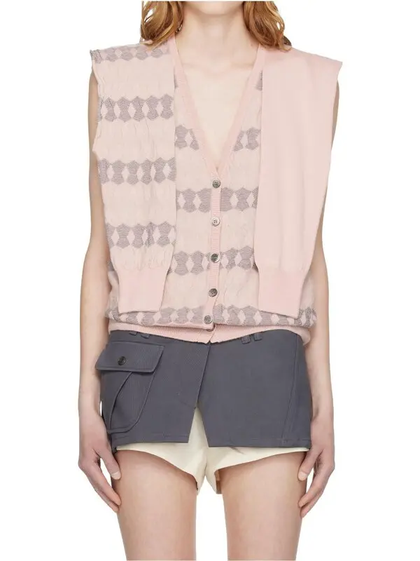 OPEN YY Jacquard Layered-sleeve Cardigan - Pink