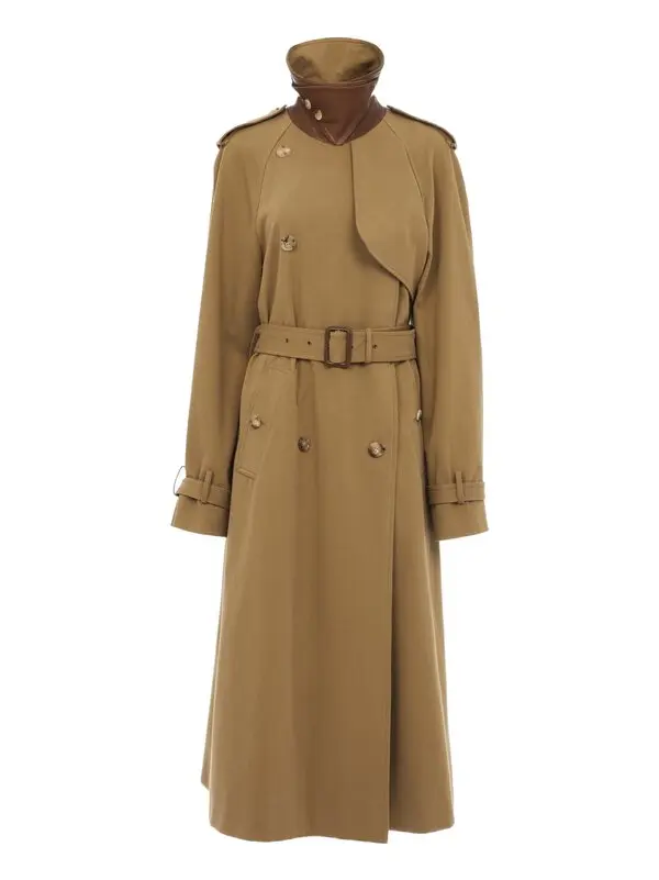 Chloé Long Trench Coat With Leather Collar - Deep Khaki