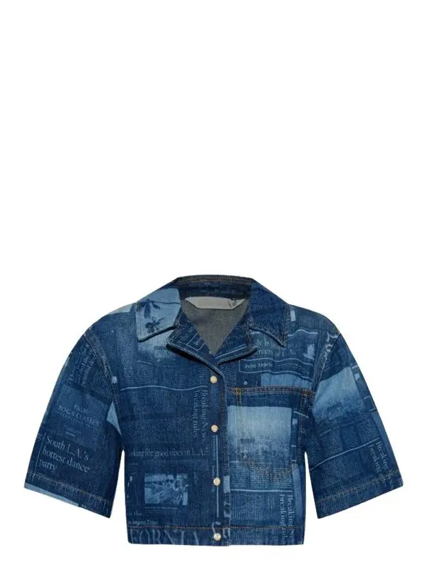 Palm Angels Newspaper Print Cropped Shirt - Blue