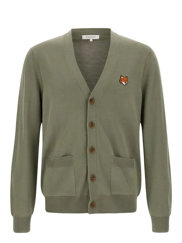 Maison Kitsuné Fox Head V-neck Cardigan - Green