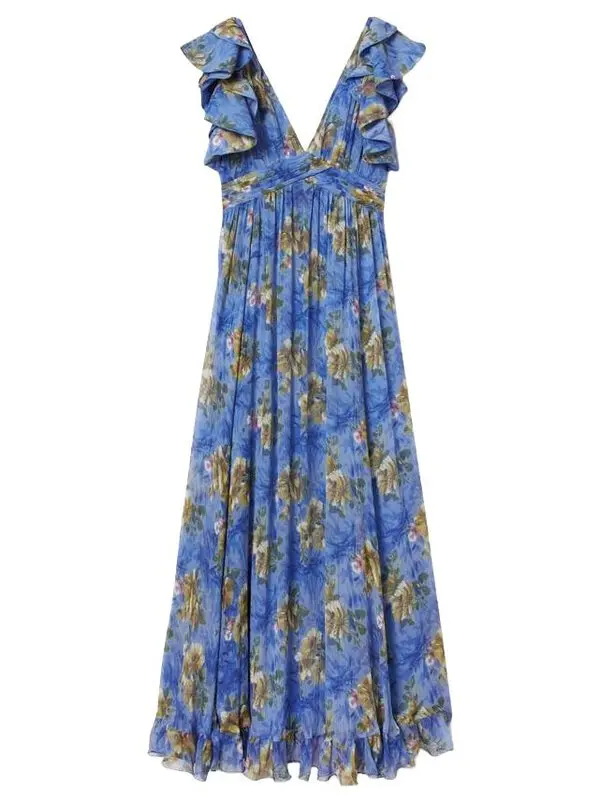 La DoubleJ Ruffled Floral-print Maxi Dress - Blue