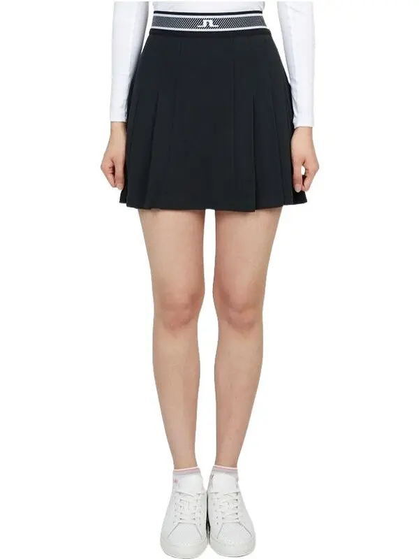 J. Lindeberg Pleated Midi Skirt With Logo Waistband - Black