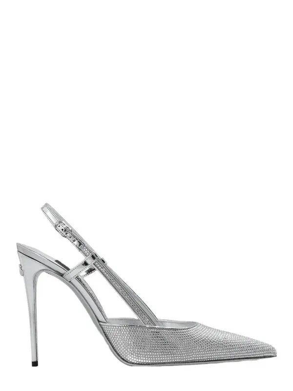 Dolce & Gabbana Crystal-embellished Pointed-toe Slingback Pumps - Gray