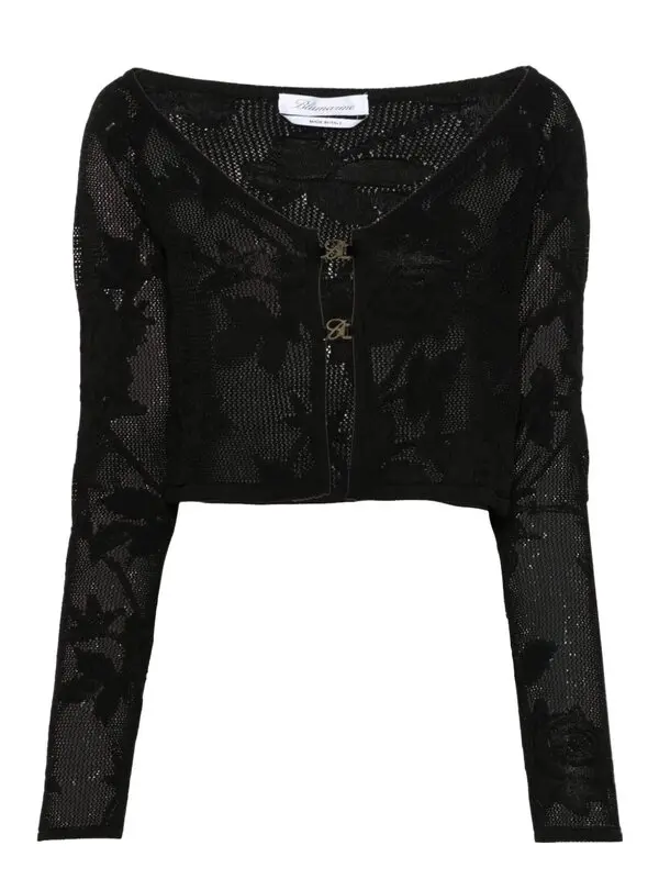 Blumarine Crocheted Floral Cardigan - Black