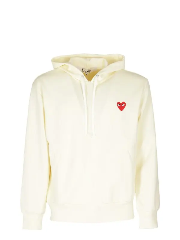Play Comme Des Garcon Heart Embroidered Drawstring Hoodie - White