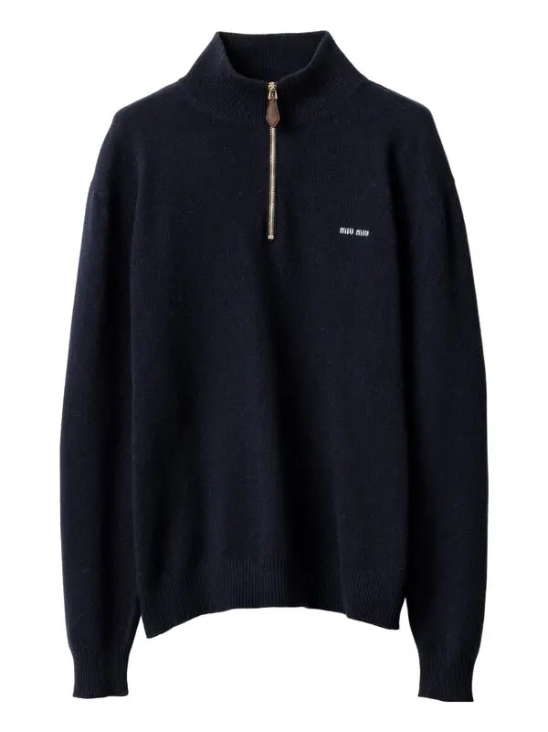 Miu Miu Half-zip Knitted Jumper - Blue