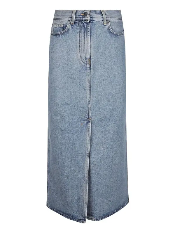 Loulou De Saison Rona Denim Midi Skirt - Gray