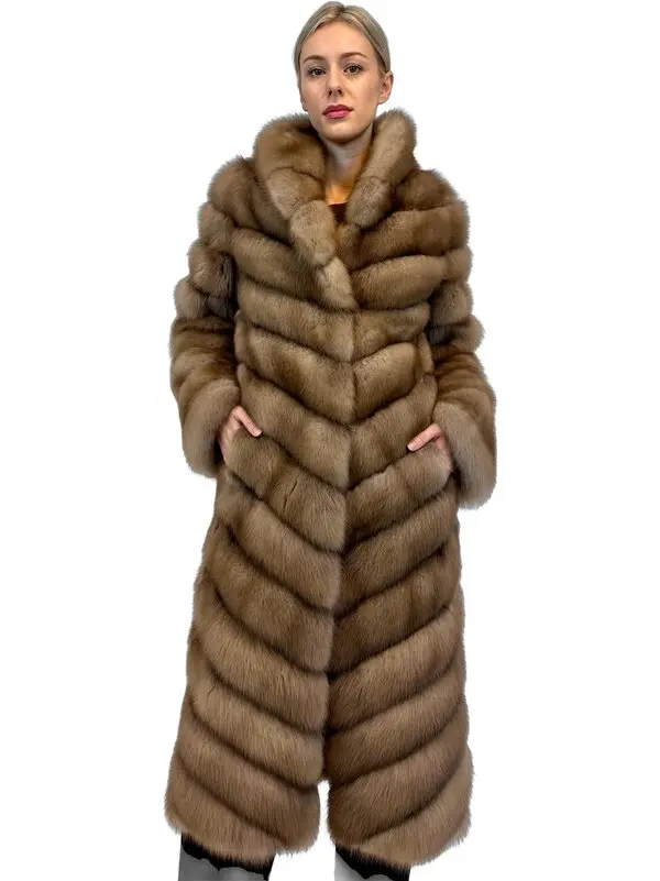 LISKA Long-sleeved Fur Coat - Brown