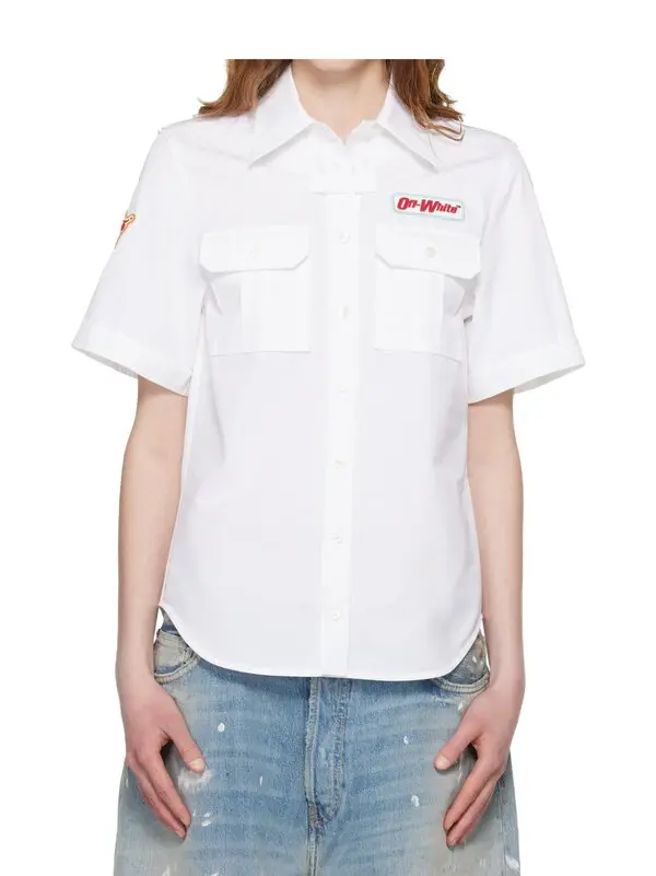 Off-White Poplin Short-sleeved Shirt - White
