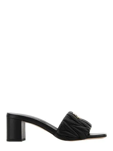 Miu Miu Quilted Slip-on Sandals With Gold-tone Logo - Black