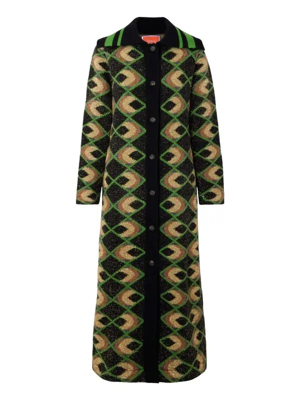 La DoubleJ Geometric Pattern Long Sleeve Coat - Black