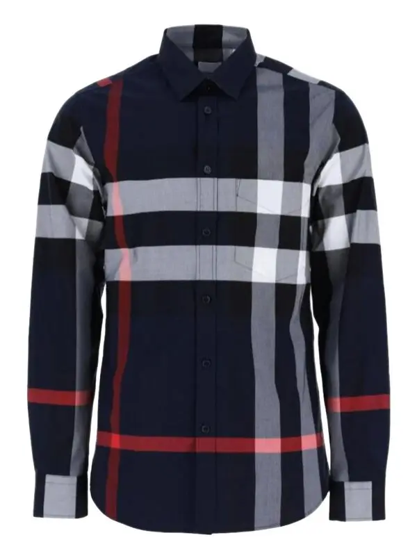 Burberry Checked Stretched Poplin Shirt - Black