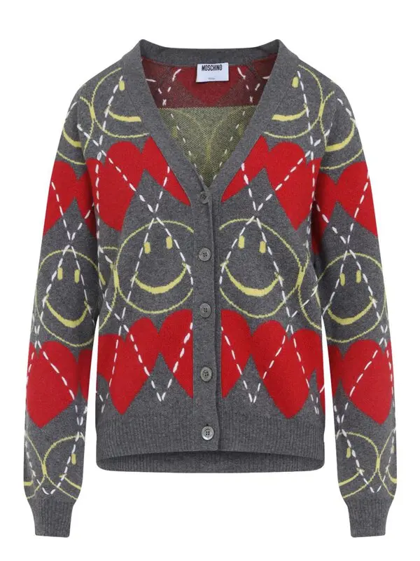 Moschino Smiley Heart Cardigan - Fantasia Grigio