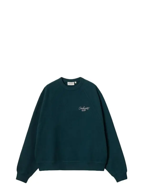 Carhartt Work In Progress Embroidered Logo Crewneck Sweatshirt - Duck Blue/white