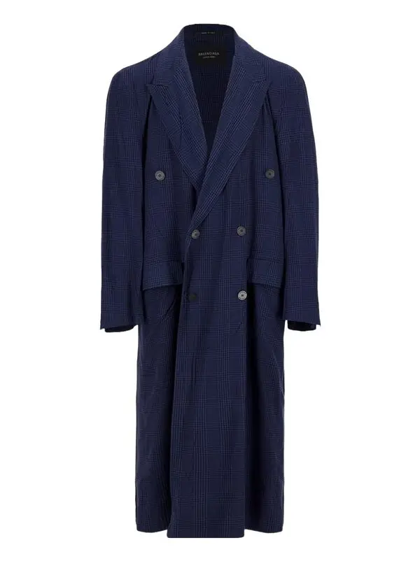 Balenciaga Double-breasted Checked Coat - Navy