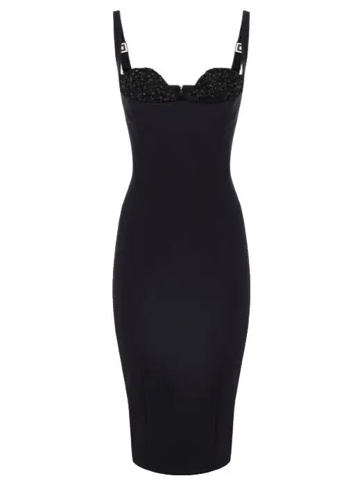 Elisabetta Franchi Embellished Lightweight Crepe Dress - Black