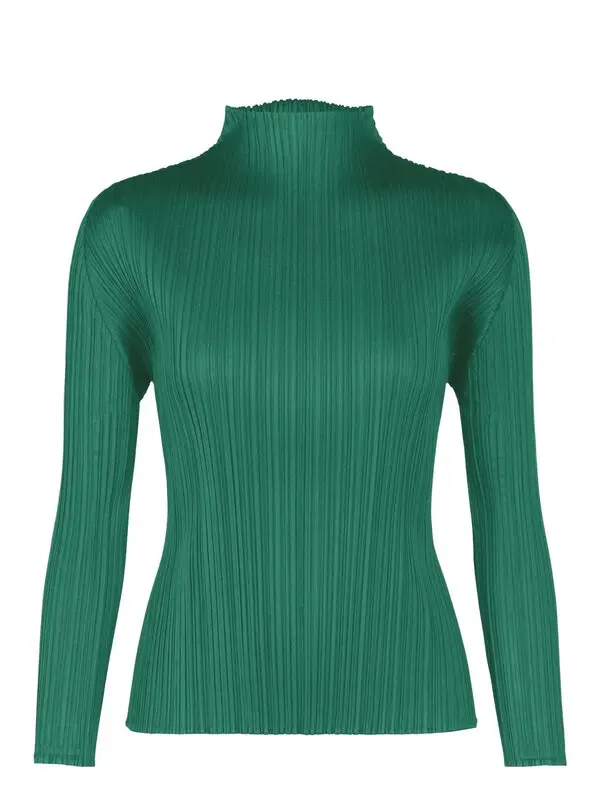 PLEATS PLEASE BY ISSEY MIYAKE High Neck Batwing Sleeve Top - Green