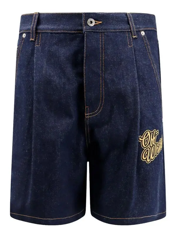 Off-White Logo Patch Denim Shorts - Black