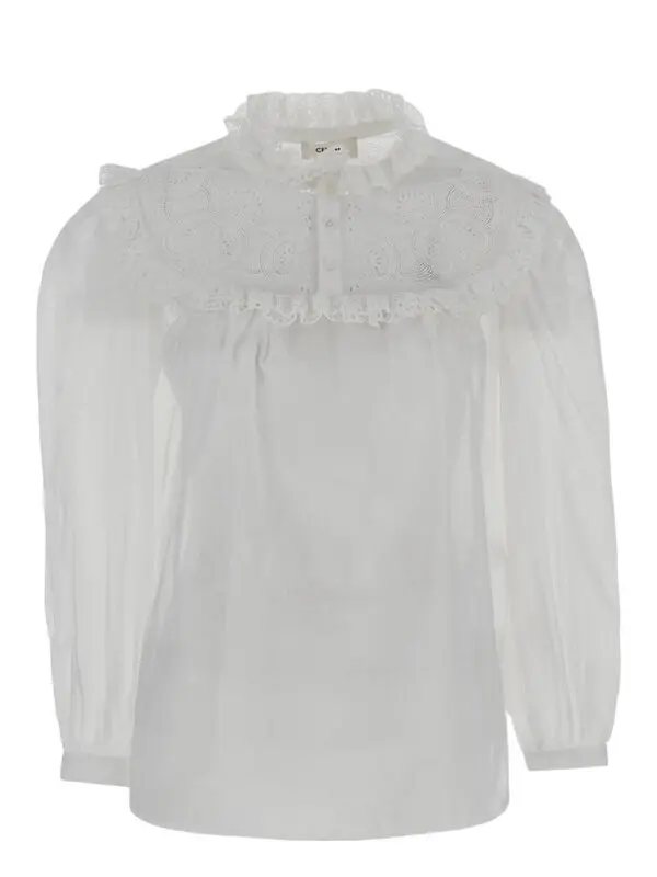 Celine Embroidered Romy Shirt In Cotton Muslin - Gray