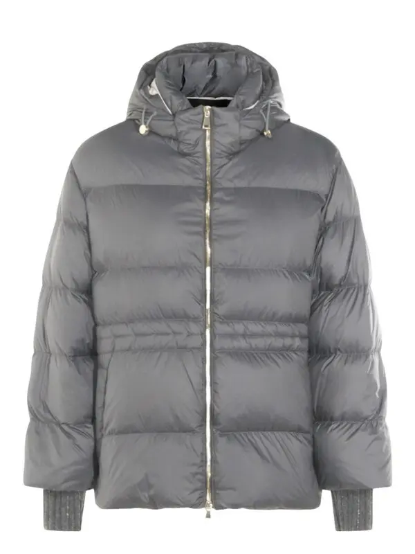 Fabiana Filippi Zip-up Hooded Jacket With Ribbed Cuffs - Gray