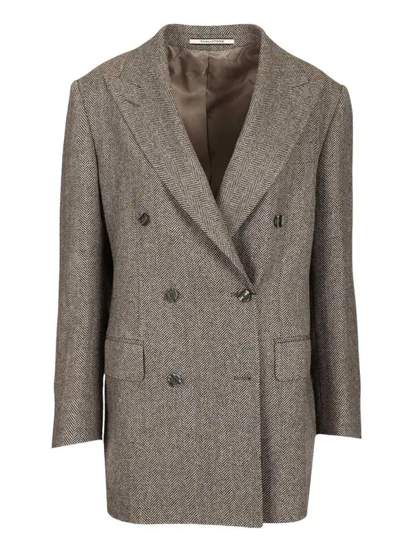 Tagliatore V-neck Double-breasted Herringbone Blazer - Gray