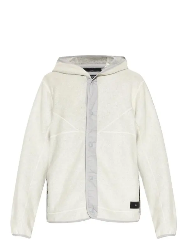 Y3 Fleece Hooded Jacket With Button Detail - White