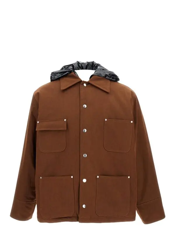 Plan C Hooded Jacket With Snap Button Closure - Brown