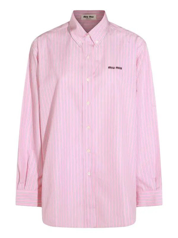 Miu Miu Striped Embroidered Logo Shirt - No