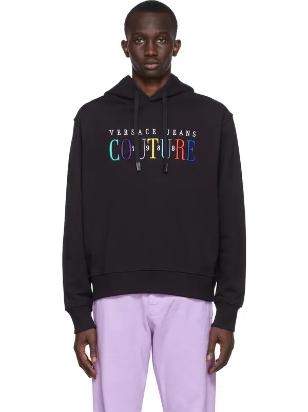 Versace Embroidered Logo Hoodie - Black