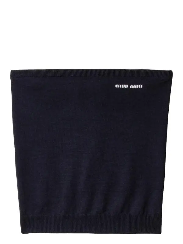 Miu Miu Strapless Knit Top With Logo Patch - Navy Blue