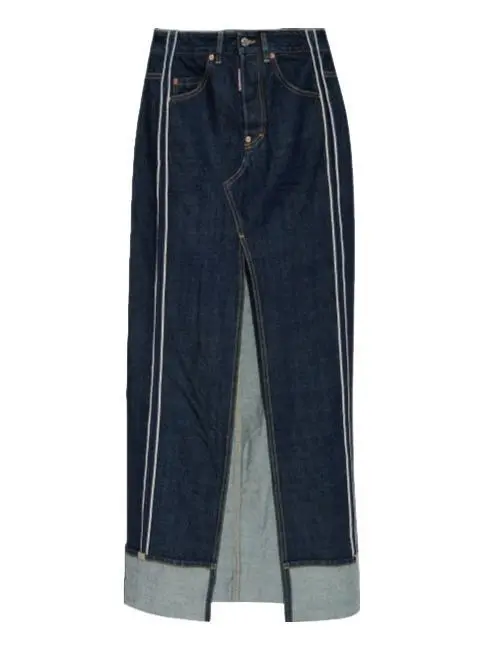Dsquared2 Dark Wash Denim Maxi Skirt With Front Slit - Black