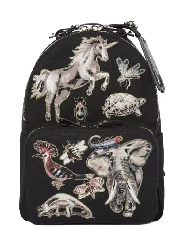 Valentino Garavani Animal Pattern Embellished Backpack - Black