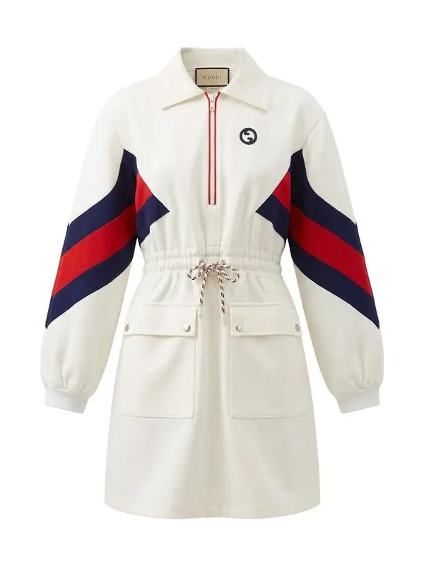 Gucci Technical Jersey Polo Dress With Double G Embroidery - White