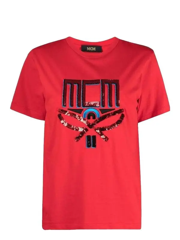 Mcm Sequin Logo T-shirt - Red