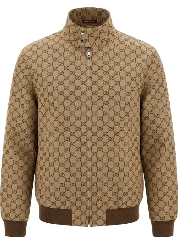 Gucci Gg Canvas Bomber Jacket - Camel And Dark Brown