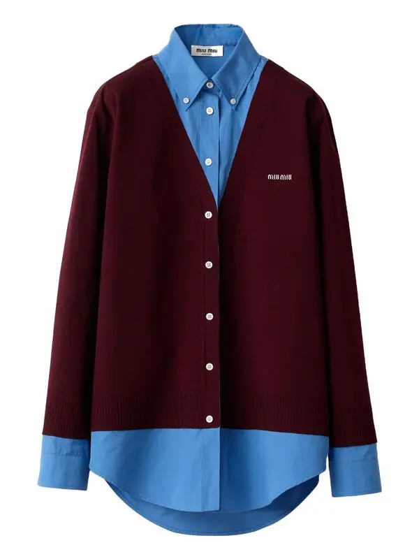 Miu Miu Layered Long-sleeved Shirt With Embroidered Logo - Brown