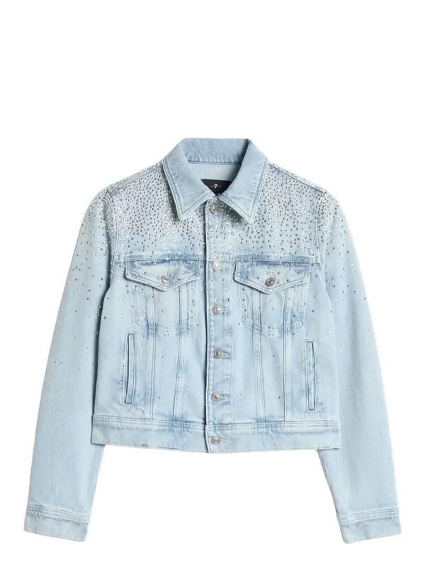 7 For All Mankind Embellished Denim Trucker Jacket - Fluorescent Blue