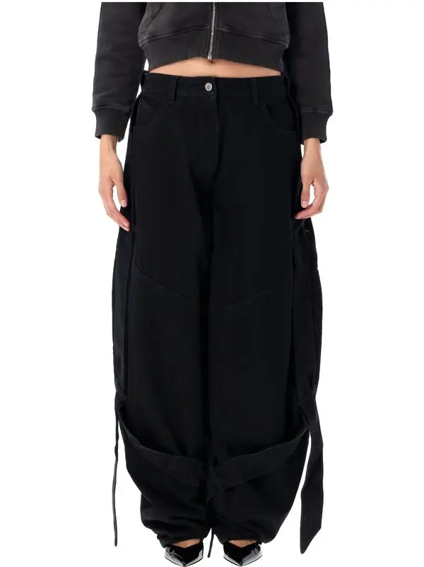 Attico Wash Wide Leg Denim Pants - Black