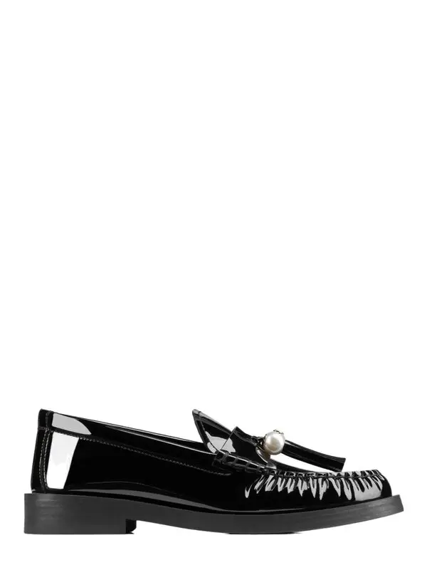 JIMMY CHOO Patent Leather Pearl Tassel Loafers - Black