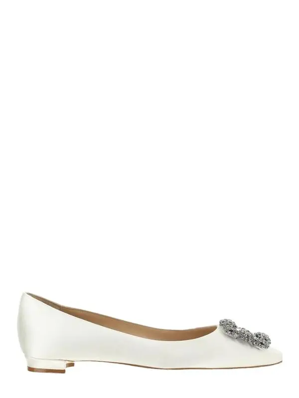 Manolo Blahnik Hangisi Satin Ballerina - White