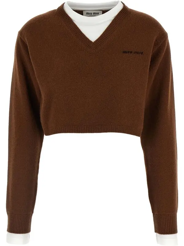Miu Miu V-neck Knitted Jumper - Cognac