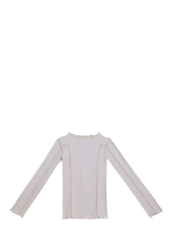 BASERANGE Long Sleeve T-shirt With Contrast Stitching And Ruffles - White
