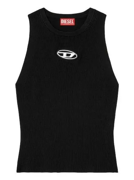 DIESEL® M-caddix Ribbed-knit Top With Logo Plaque - Black