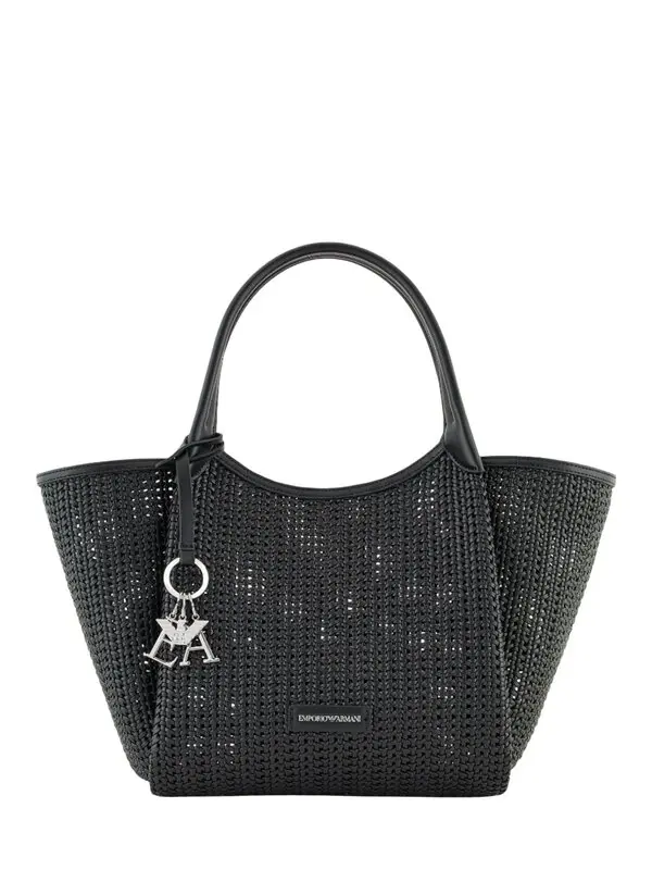Emporio Armani Logo Charm Interwoven Large Shopper Bag - Black