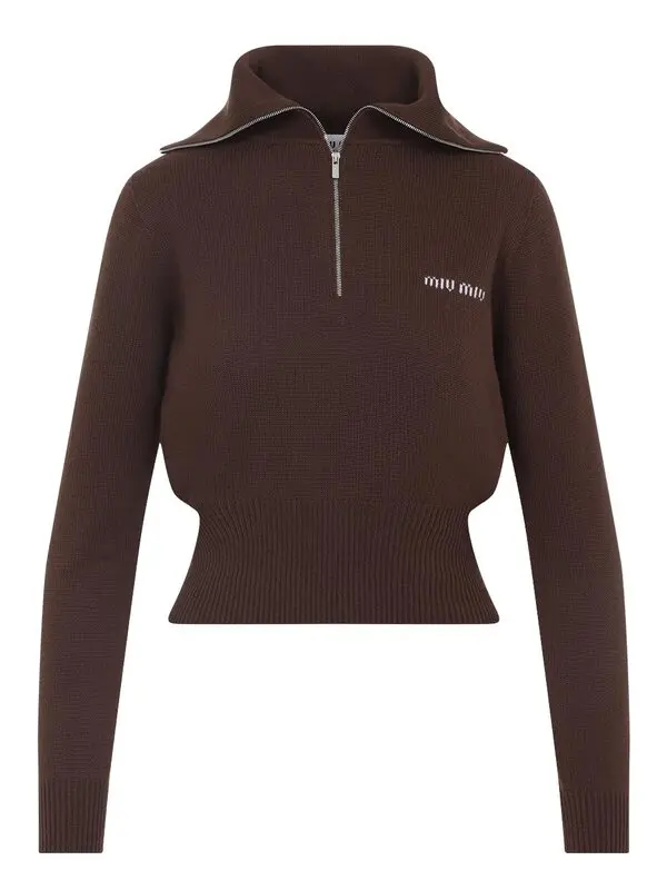 Miu Miu High Neck Zip-up Sweater - Cocoa Brown