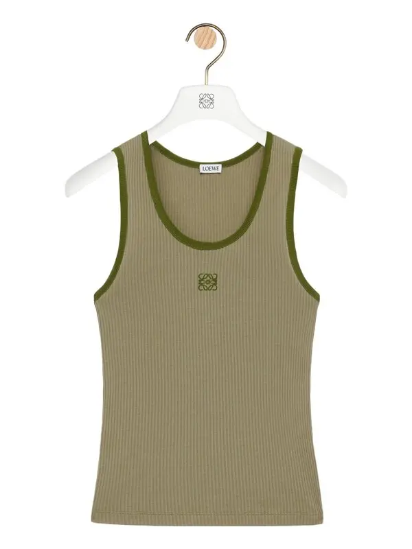 Loewe Ribbed Tank Top With Anagram Embroidery - Green